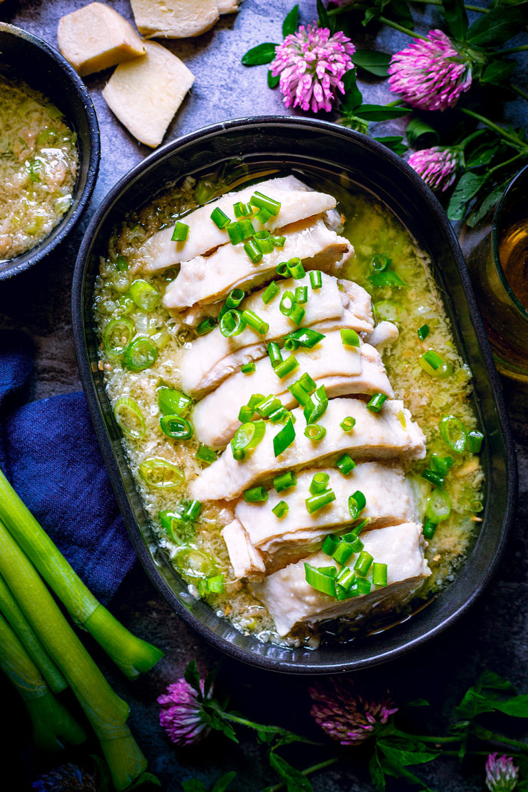 Ginger Scallion Poached Chicken - Juicy, Guaranteed! - Cooking With Lei